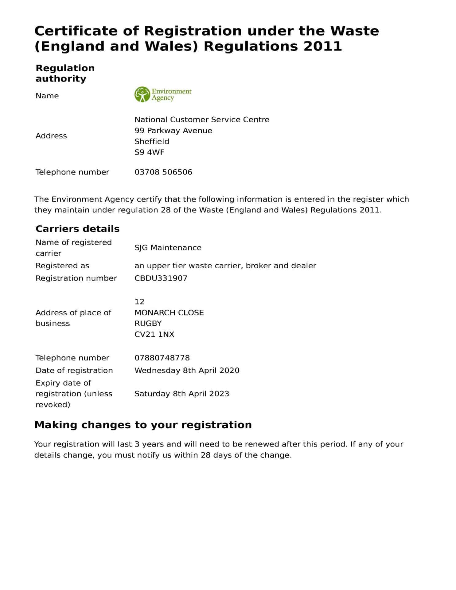 Registered Waste Carriers | SJG Maintenance